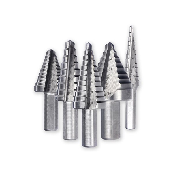 Drill Bit, Step / Unibit, #1, 13 Hole Sizes, Straight Shank, 0.125" - 0 ...