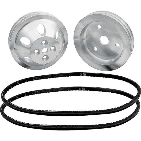 Allstar Pulley Kit, 1:1, 2-Groove V-Belt, Billet Aluminum, Polished ...