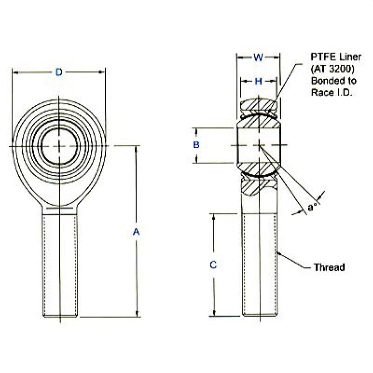 Aurora Bearings Rod End, PRB Series, Steel, 5/16"-24 LH Thread, Male, 0 ...