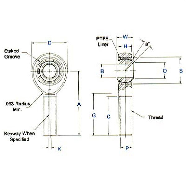 Aurora Rod End, PRXM Series, Steel, 7/16"-20 RH Thread, Male, 0.312 ...