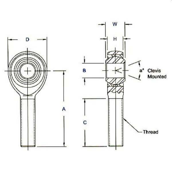 Aurora Rod End, RXAM Series, Steel, 5/8"-18 RH Thread, Male, 0.500" Bore