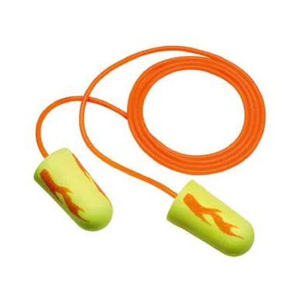 3M Earplugs, E-A-Rsoft Yellow Neon Blasts, Corded, 200 Pair per Box