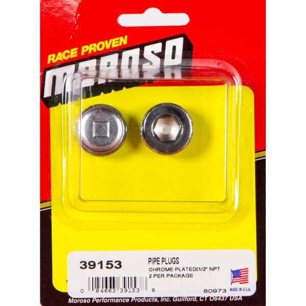 Moroso Plug, 1/2" NPT, Allen Head, Steel, Chrome, Pair