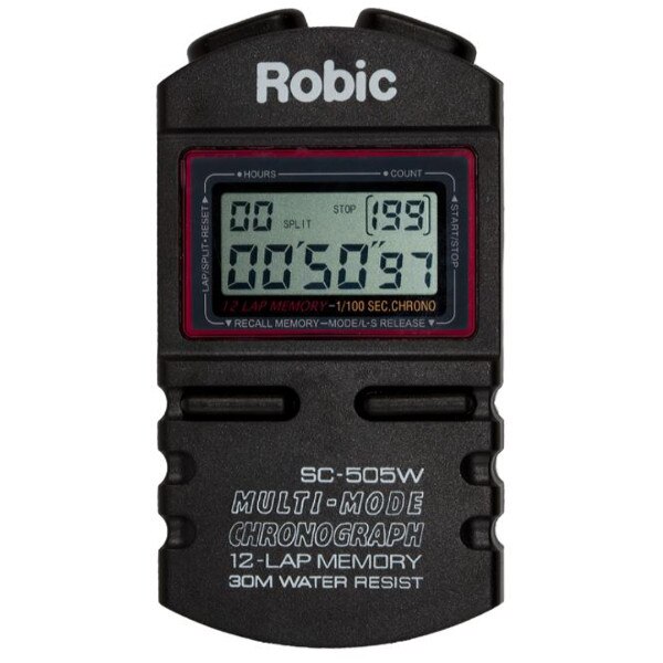 Robic Stopwatch, Digital, Multi-Mode Chronograph, 12-Lap Memory, 1/100 Second, 30M Water ...
