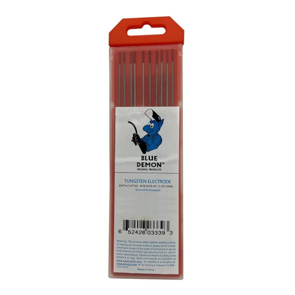 Blue Demon Tungsten Electrodes, 2% Thoriated (Red Tip), Set of 10